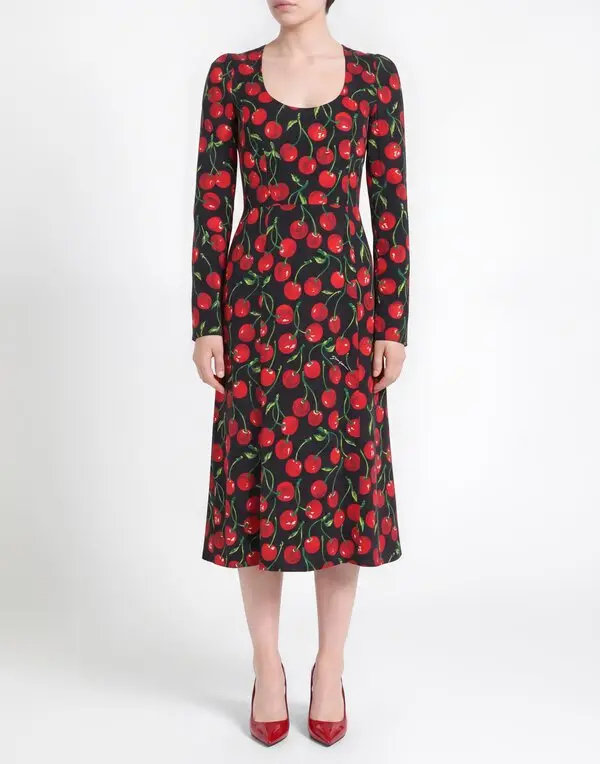 Dolce & Gabbana Silk Blend Midi Dress With Long Sleeves