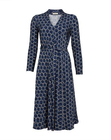 SIYU Geometric Print V-neck Long Sleeve Midi Dress
