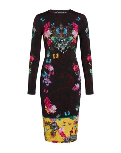 Versace Floral Print Long Sleeve Midi Dress - Black