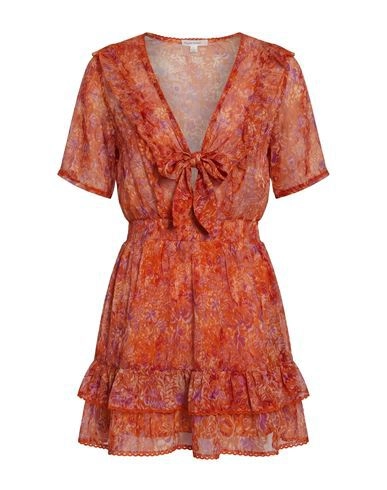 Poupette St Barth Silk Floral Print Ruffled Mini Dress - Orange