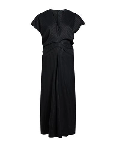 KAOS Twill Metallic Striped V-neck Midi Dress - Black