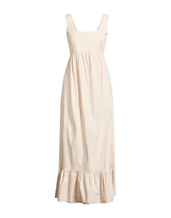 COMPAGNIA ITALIANA Cotton Maxi Dress With Ruffles And Open Back - Beige