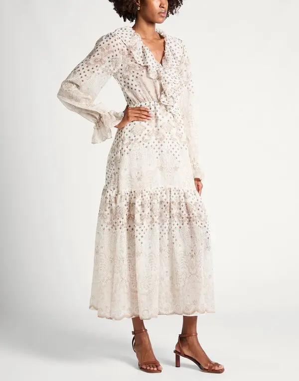 VICOLO Lyocell And Nylon Maxi Dress With Ruffles