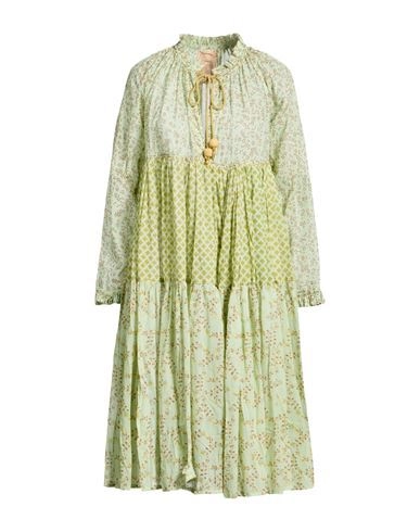 Yvonne S Light Cotton Tiered Embroidered Midi Dress