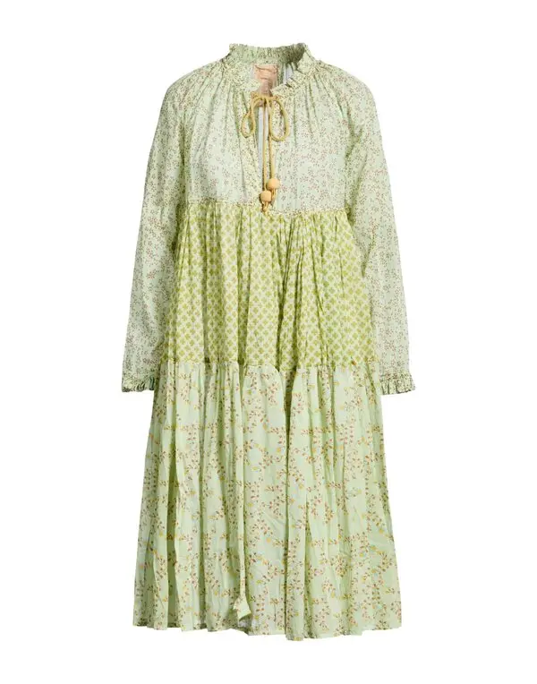 Yvonne S Light Cotton Tiered Embroidered Midi Dress
