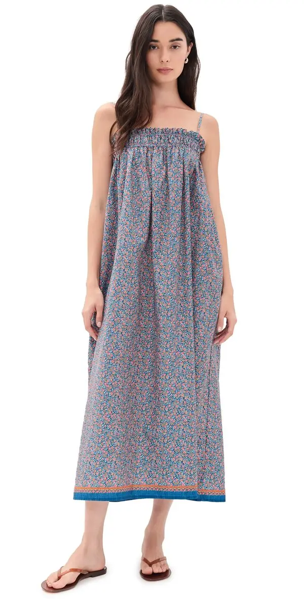 LA MAREGOLD Sammy Midi Dress - Blue Linen Bloom
