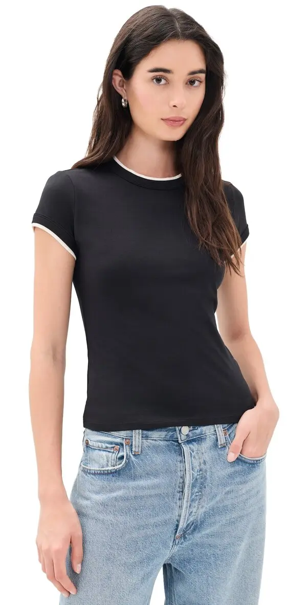 Veronica Beard Contrast Devin Tee - Black/ecru