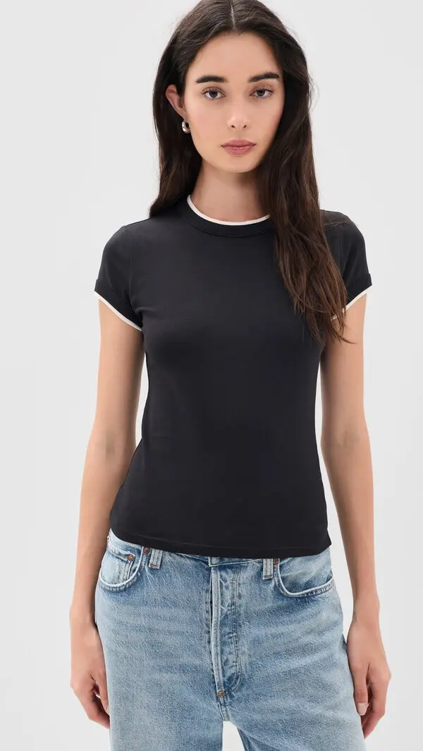 Veronica Beard Contrast Devin Tee - Black/ecru