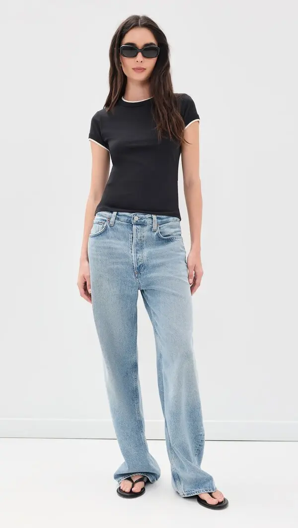 Veronica Beard Contrast Devin Tee - Black/ecru