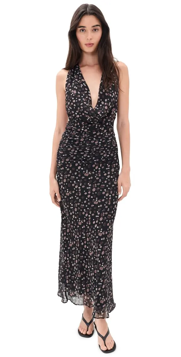 NIA Sampaio Polka Dot Maxi Dress - Black