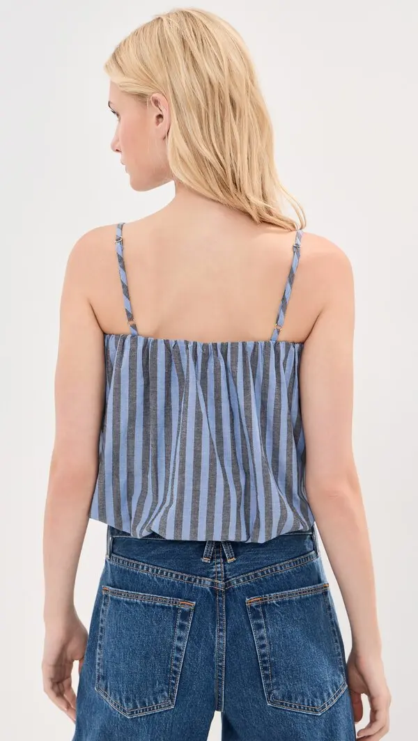 LE BOP Anita Blouse Square Neck Cotton Poplin - Grey/blue Stripe