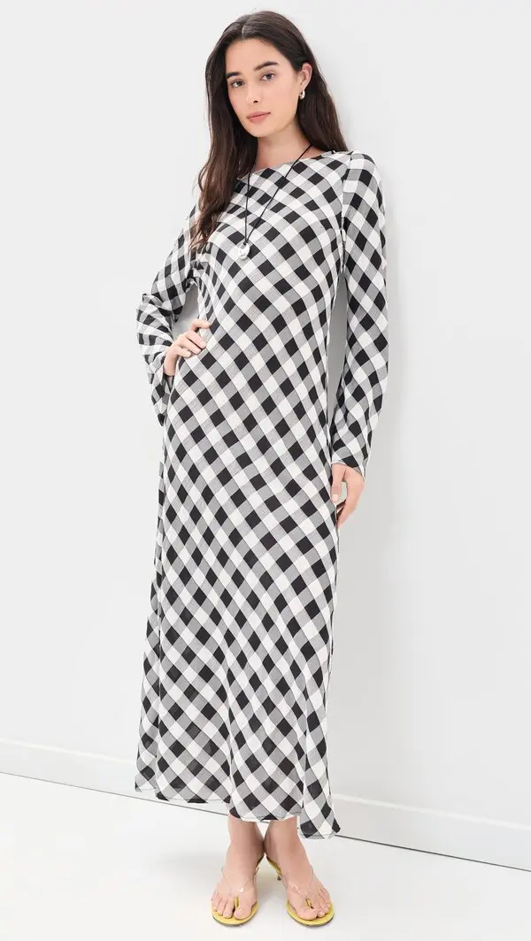 VRG GRL Gingham Check Maxi Dress With Bell Sleeves
