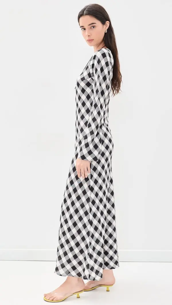 VRG GRL Gingham Check Maxi Dress With Bell Sleeves