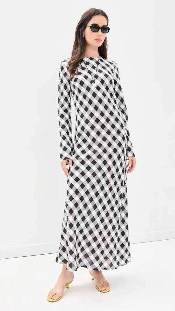 VRG GRL Gingham Check Maxi Dress With Bell Sleeves