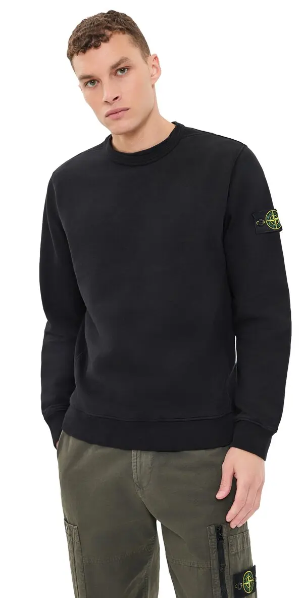 Stone Island Brushed Cotton Fleece Sweatshirt - Black