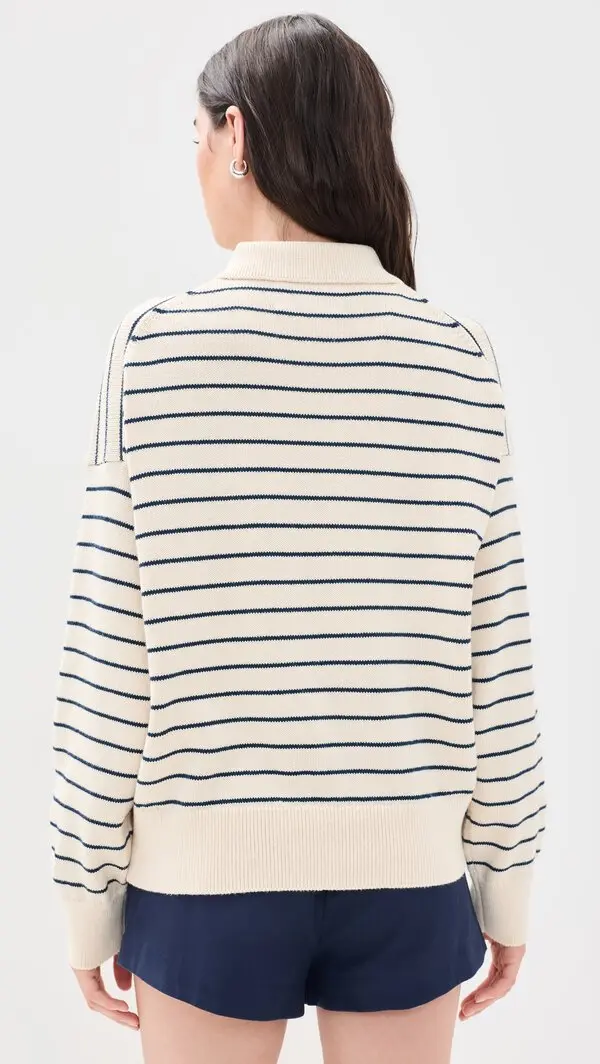 WHITE & WARREN Cotton Striped Long Sleeve Polo