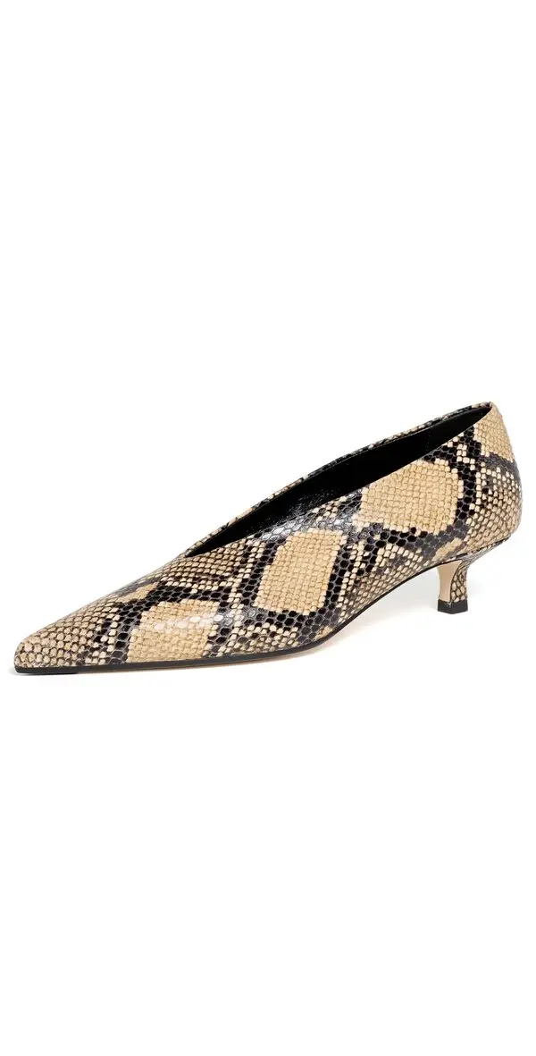 AeydĒ Clara Snake Print Leather Kitten Heel Pumps