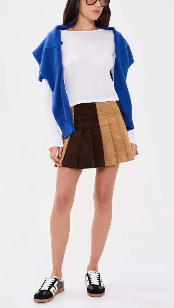 ROWING BLAZERS Mixed Corduroy Pleated Skirt