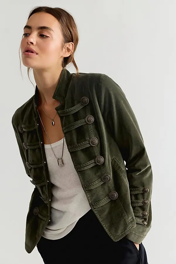 Free People Fitted Velvet Military Jacket