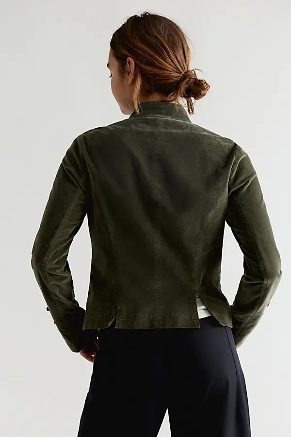 Free People Fitted Velvet Military Jacket