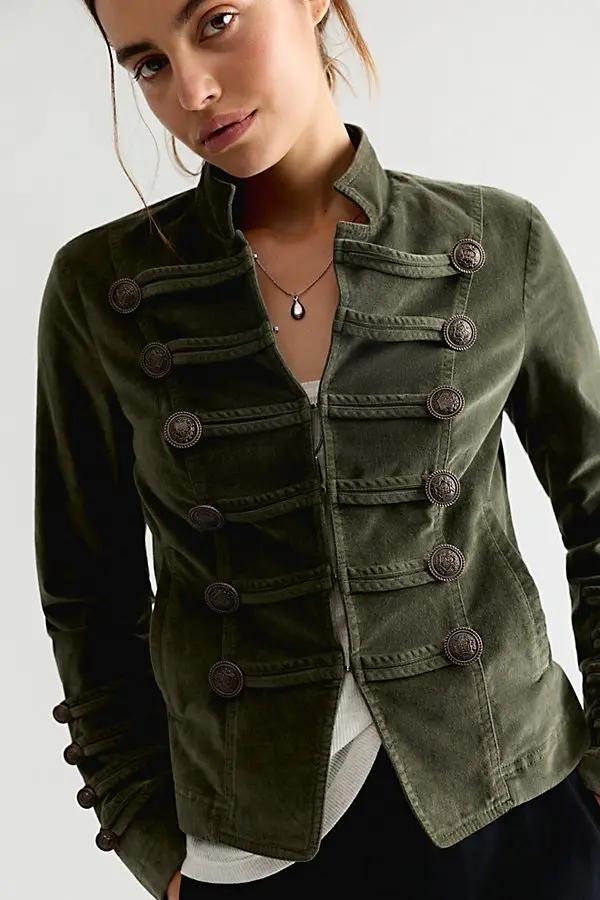 Free People Fitted Velvet Military Jacket