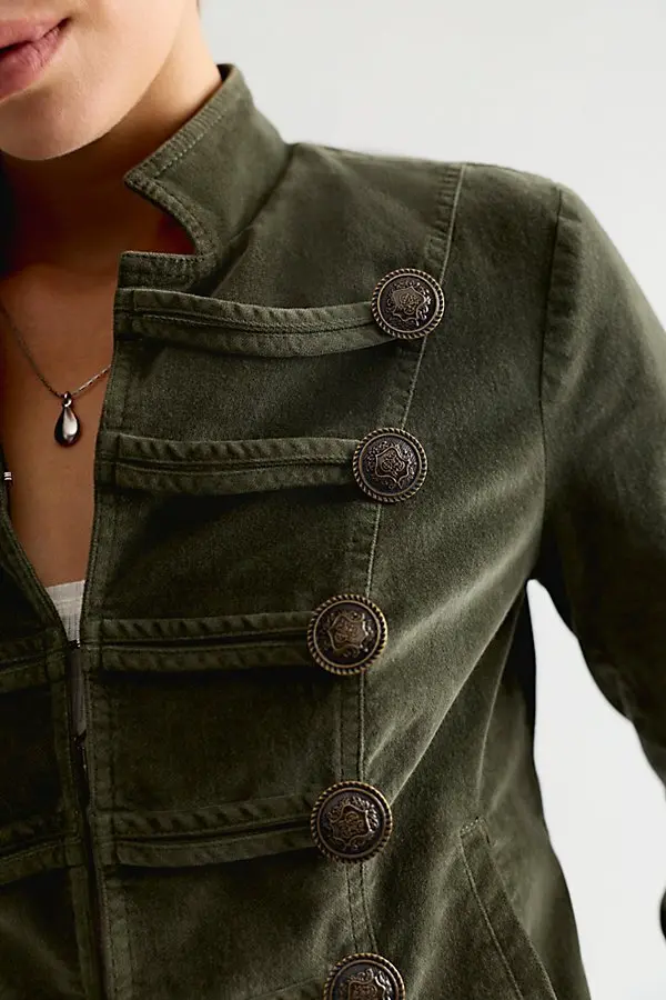 Free People Fitted Velvet Military Jacket