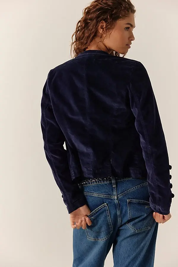 Free People Fitted Velvet Military Jacket - Tempest
