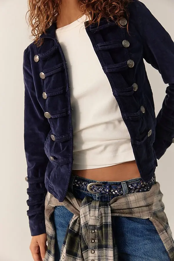 Free People Fitted Velvet Military Jacket - Tempest