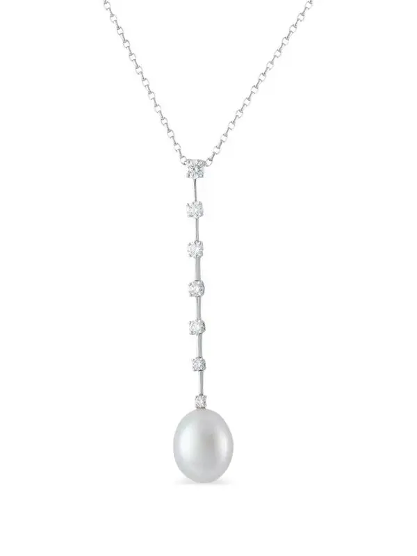 ASSAEL 18k White Gold Cultured Pearl And Diamond Drop Necklace - Silver
