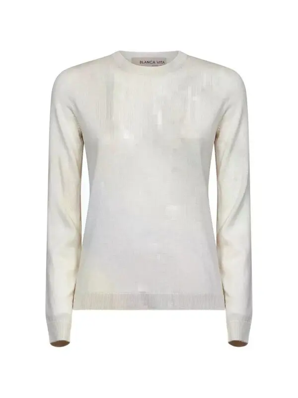 BLANCA VITA Ribbed Trim Fine Knit Top