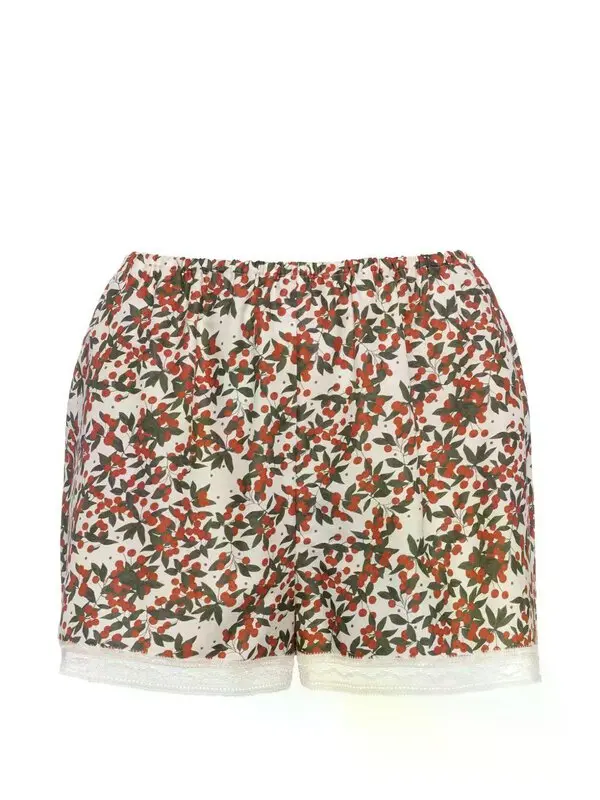 ERES Cherry-print Lace-trim Pajama Shorts - White