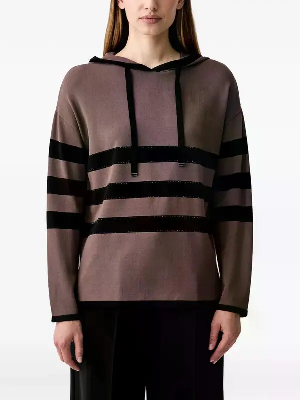 Joseph Ribkoff Rhinestone Embellished Striped Hoodie