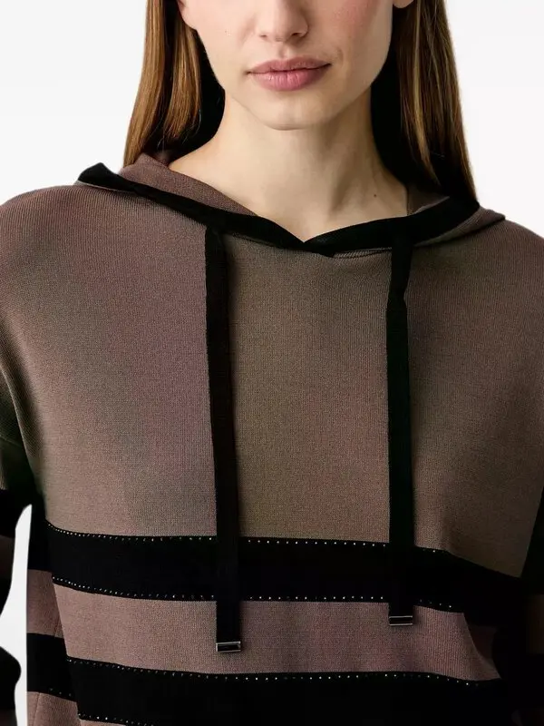 Joseph Ribkoff Rhinestone Embellished Striped Hoodie