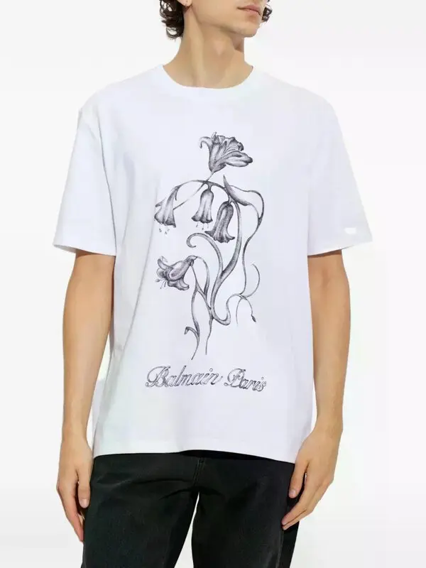 Balmain Floral-print Logo-print T-shirt