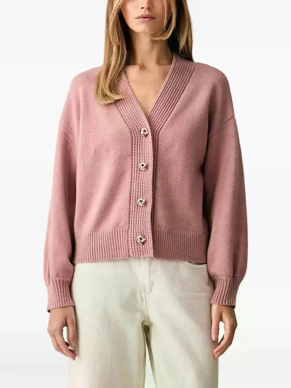 Joseph Ribkoff Ribbed-knit Button-up V-neck Cardigan
