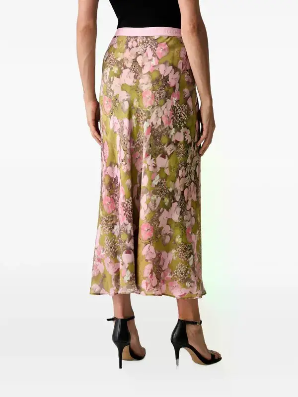 JOOP! Floral Print Logo Waistband Flared Midi Skirt