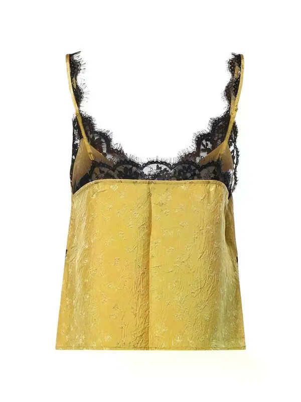 Pinko Lace-trim Floral-jacquard Top - Yellow