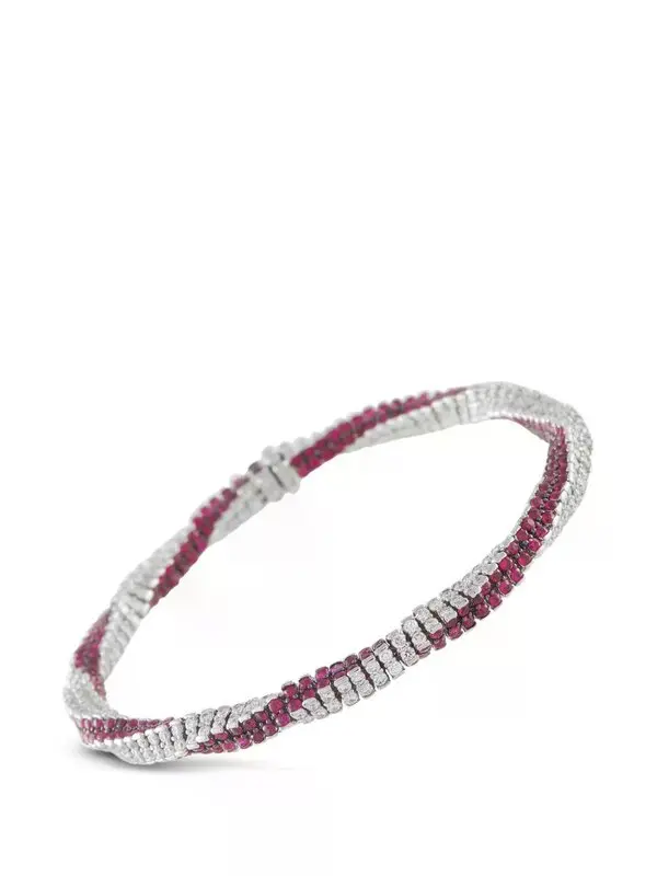 ASSAEL Ruby And Diamond Snake Bracelet In 18k White Gold - Silver