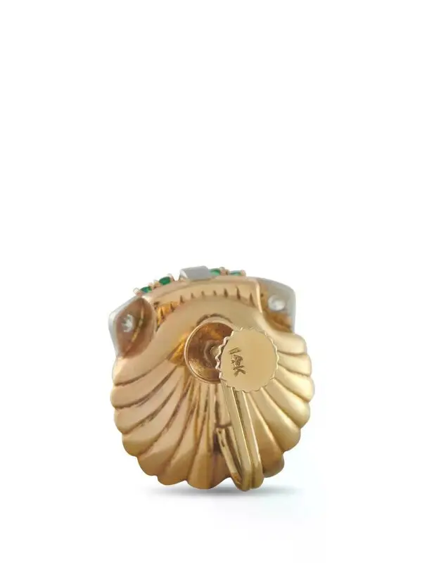 LB EXCLUSIVE 14k Yellow Pearl And Emerald Shell Earrings