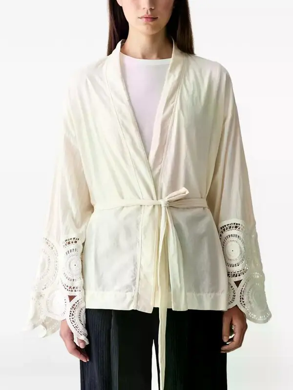 VICOLO Crochet-trim Belted Kimono Coat