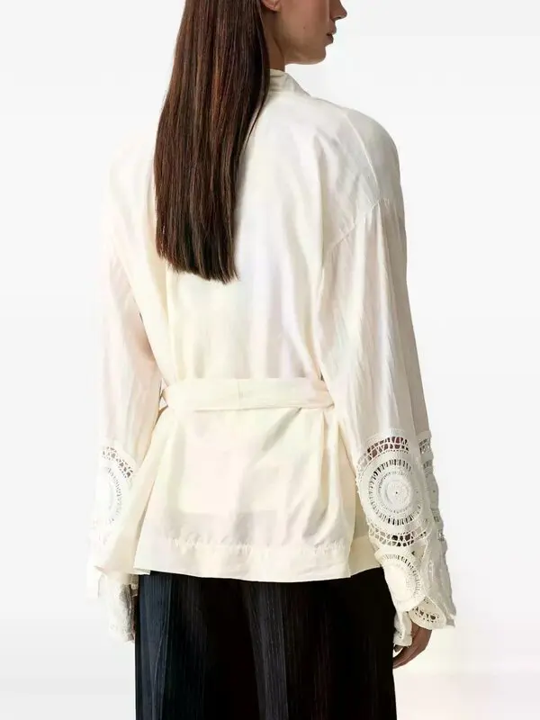 VICOLO Crochet-trim Belted Kimono Coat