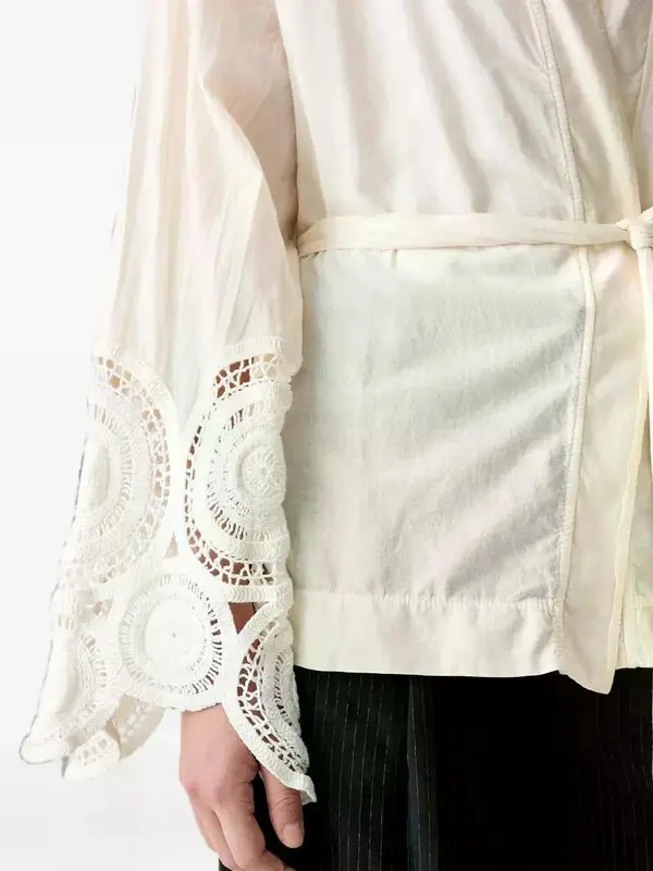 VICOLO Crochet-trim Belted Kimono Coat
