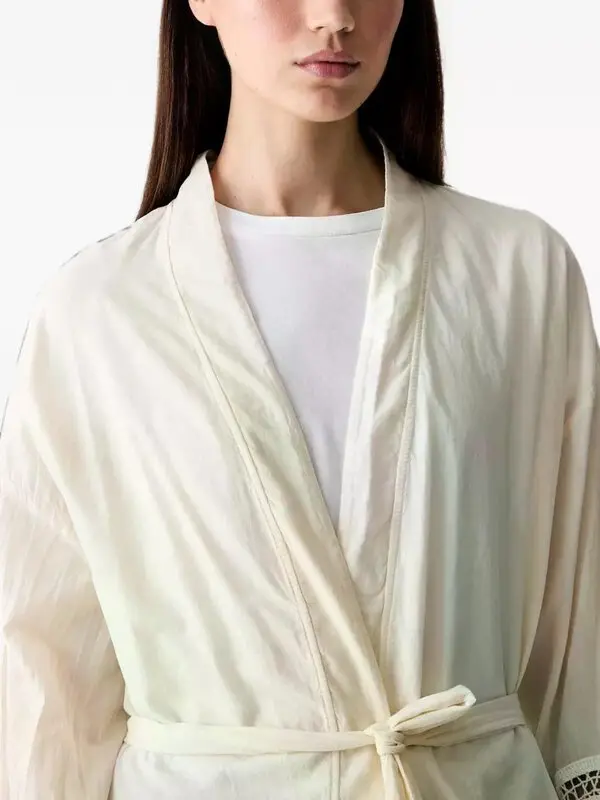 VICOLO Crochet-trim Belted Kimono Coat
