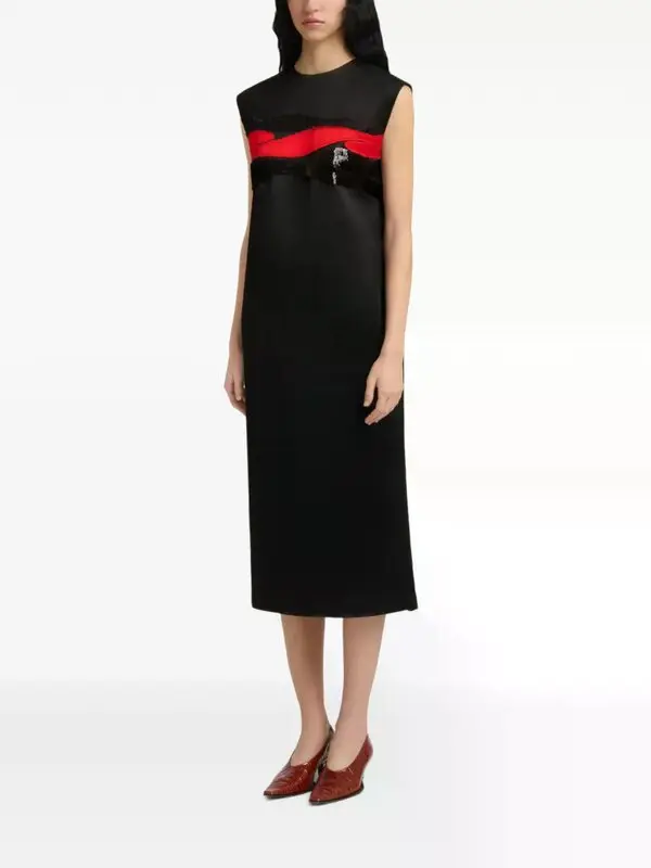 Marni Sleeveless Satin Dress With Crimson Flow Patches
