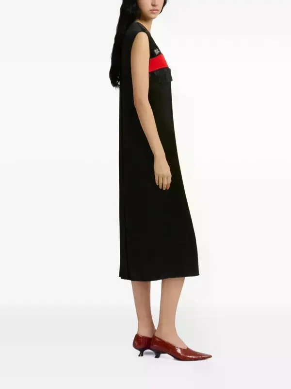 Marni Sleeveless Satin Dress With Crimson Flow Patches