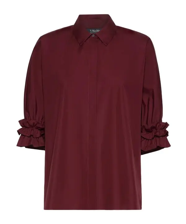 Max Mara Cotton Poplin Shirt With Ruffled Sleeves - Ruby Colour