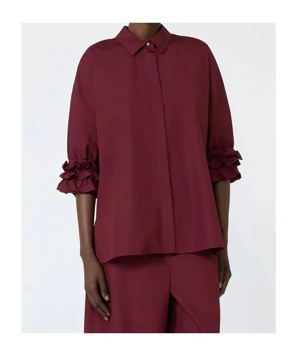 Max Mara Cotton Poplin Shirt With Ruffled Sleeves - Ruby Colour