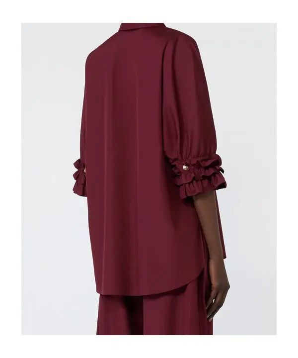 Max Mara Cotton Poplin Shirt With Ruffled Sleeves - Ruby Colour