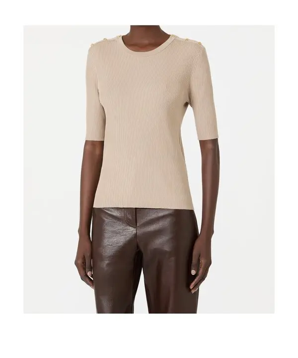 Max Mara Ribbed Knit Pullover With Gold-plated Gemstone Buttons