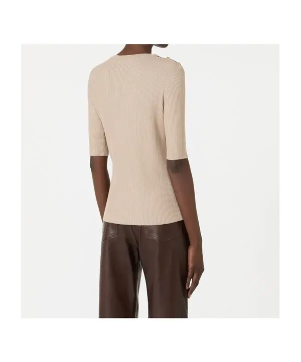 Max Mara Ribbed Knit Pullover With Gold-plated Gemstone Buttons